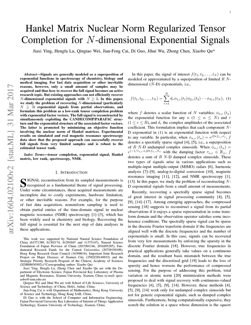 Hankel Matrix Nuclear Norm Regularized Tensor Completion for N-dimensional Exponential Signals ...