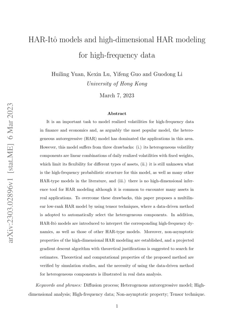 HAR-Ito models and high-dimensional HAR modeling for high-frequency ...