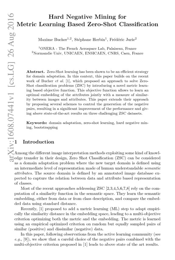 Hard Negative Mining for Metric Learning Based Zero-Shot Classification | DeepAI