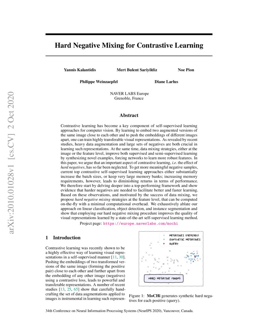 Hard Negative Mixing for Contrastive Learning | DeepAI