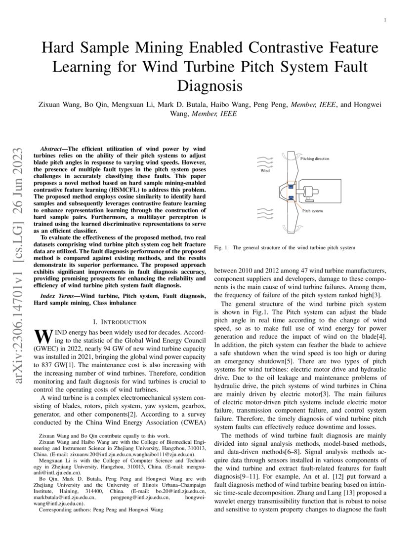 Hard Sample Mining Enabled Contrastive Feature Learning For Wind Turbine Pitch System Fault