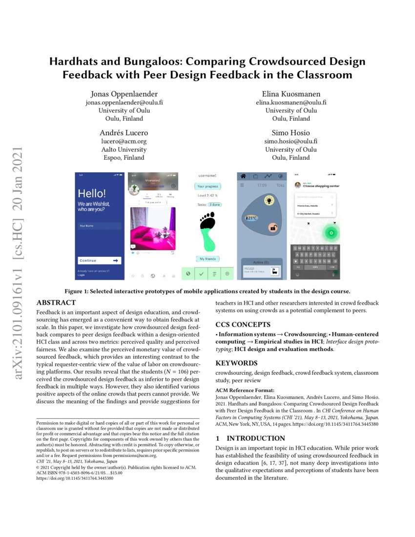 Hardhats and Bungaloos: Comparing Crowdsourced Design Feedback with ...