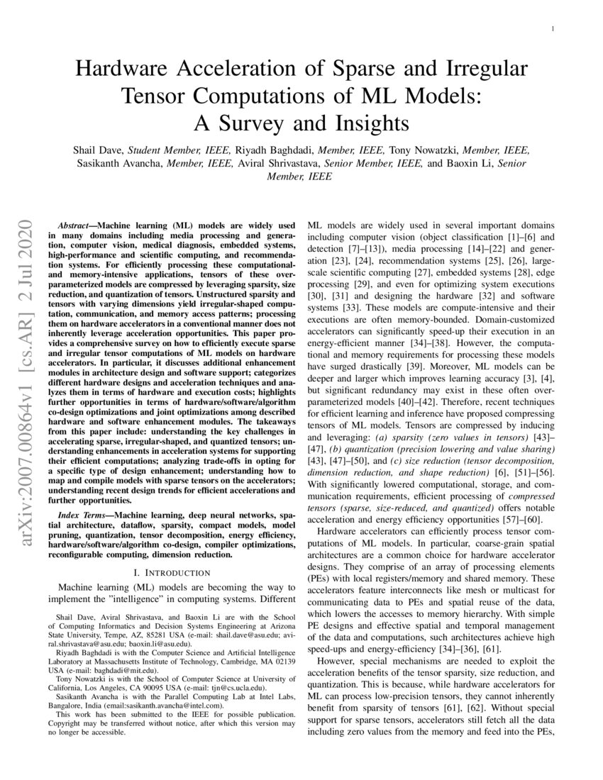 Hardware Acceleration Of Sparse And Irregular Tensor Computations Of Ml Models A Survey And