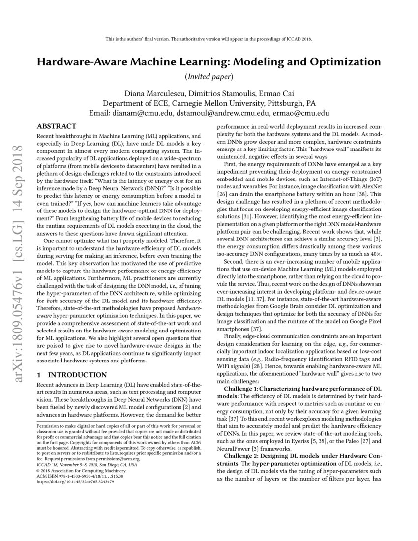 Hardware-Aware Machine Learning: Modeling and Optimization | DeepAI