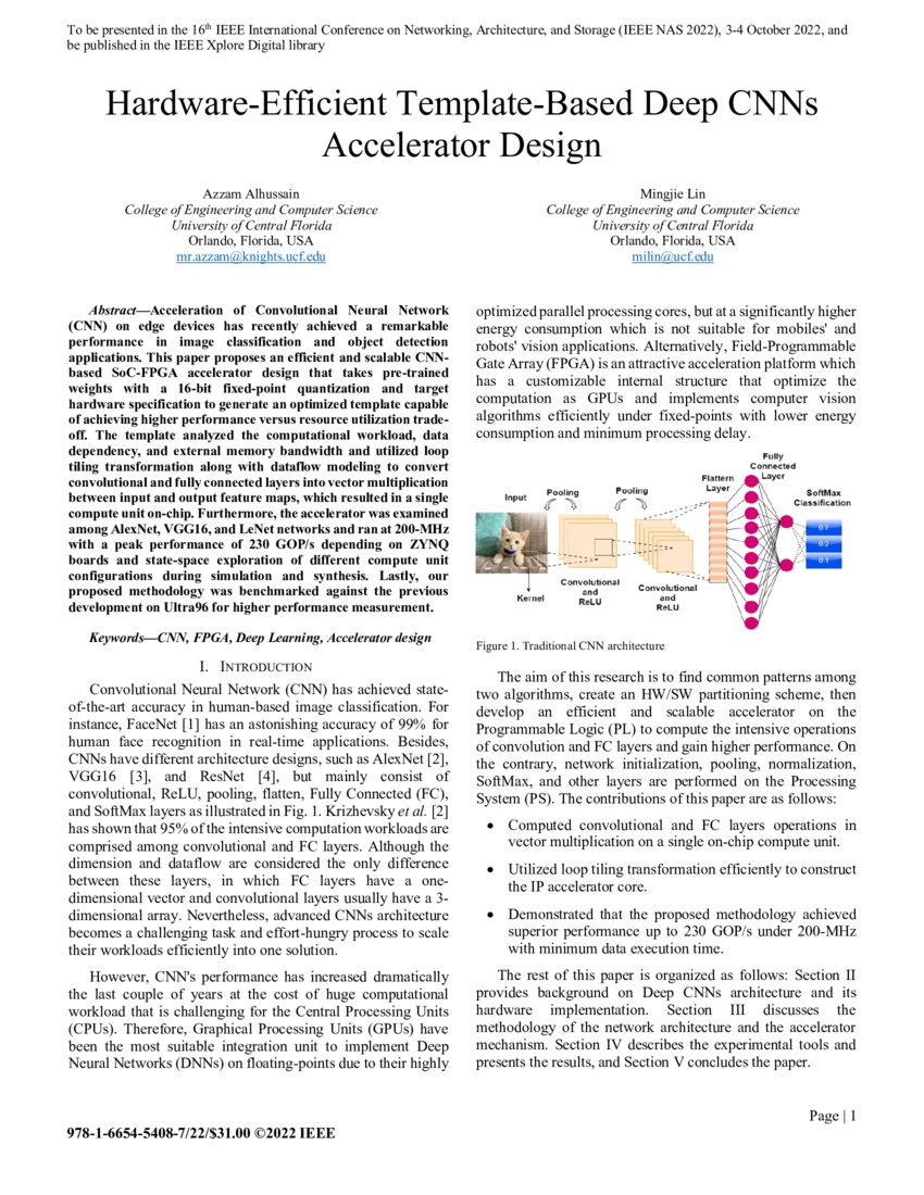 Hardware Efficient Template Based Deep Cnns Accelerator Design Deepai