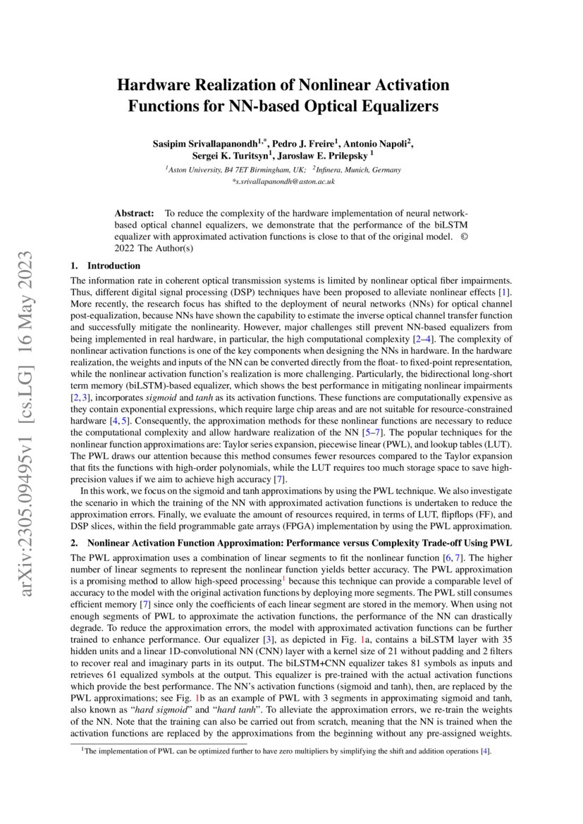 Hardware Realization of Nonlinear Activation Functions for NN-based ... Hardware Realization of Nonlinear Activation Functions for NN-based ...