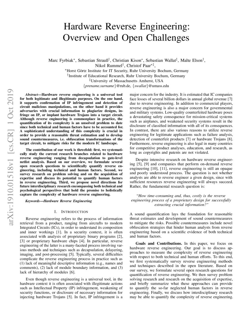 Hardware Reverse Engineering: Overview and Open Challenges | DeepAI