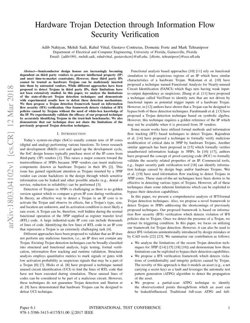 Hardware Trojan Detection through Information Flow Security ...