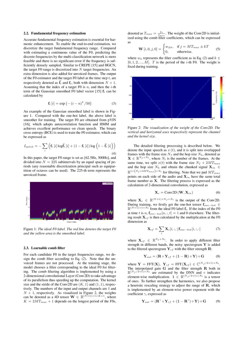 Harmonic enhancement using learnable comb filter for light-weight full ...