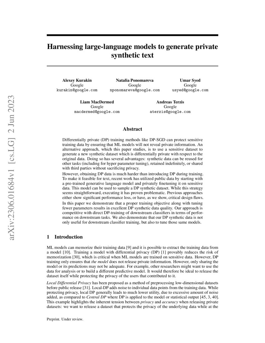 Harnessing large-language models to generate private synthetic text | DeepAI