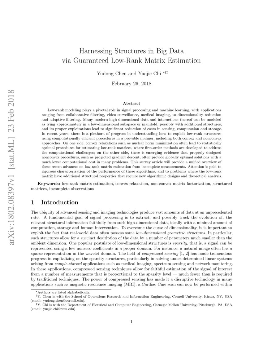 Harnessing Structures In Big Data Via Guaranteed Low Rank Matrix