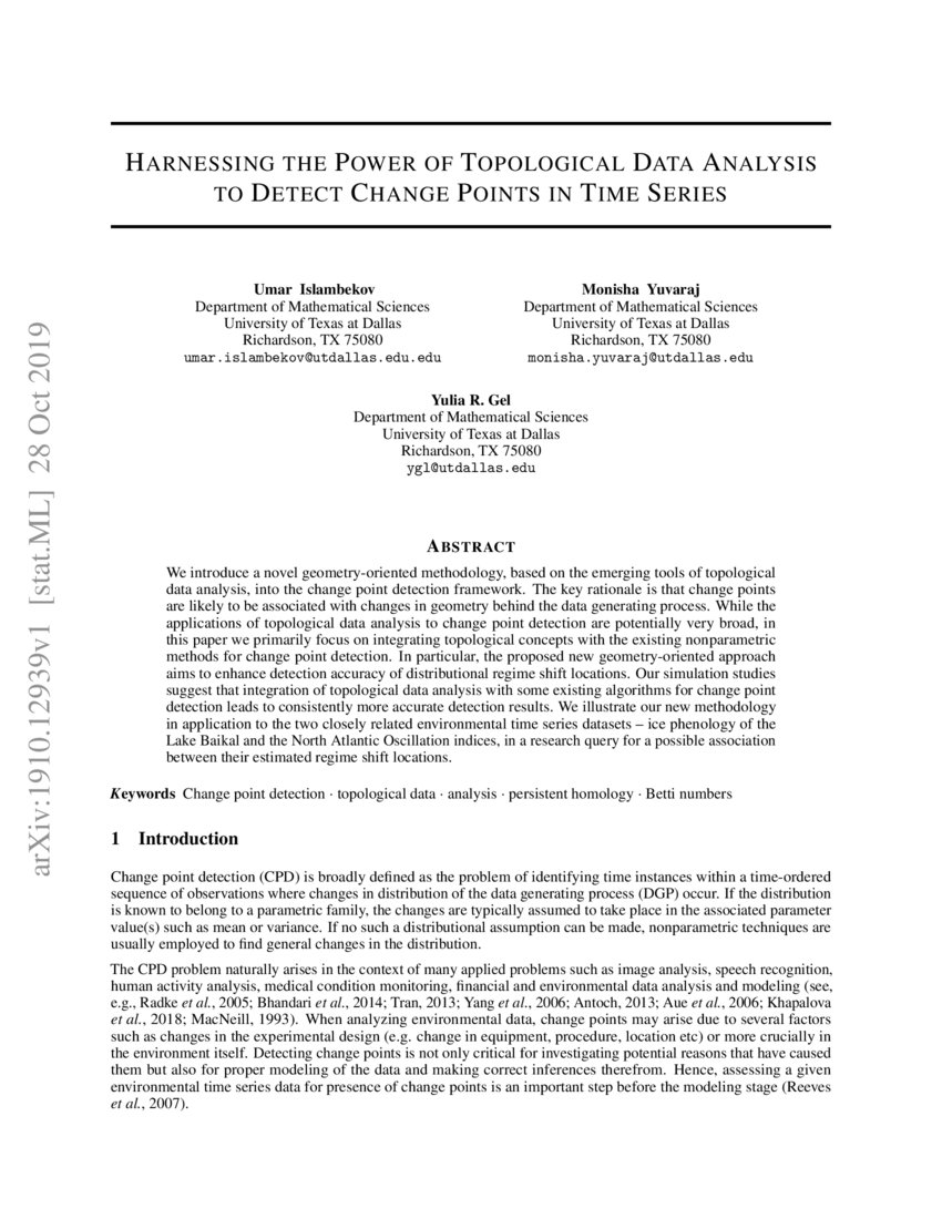 Harnessing the power of Topological Data Analysis to detect change ...