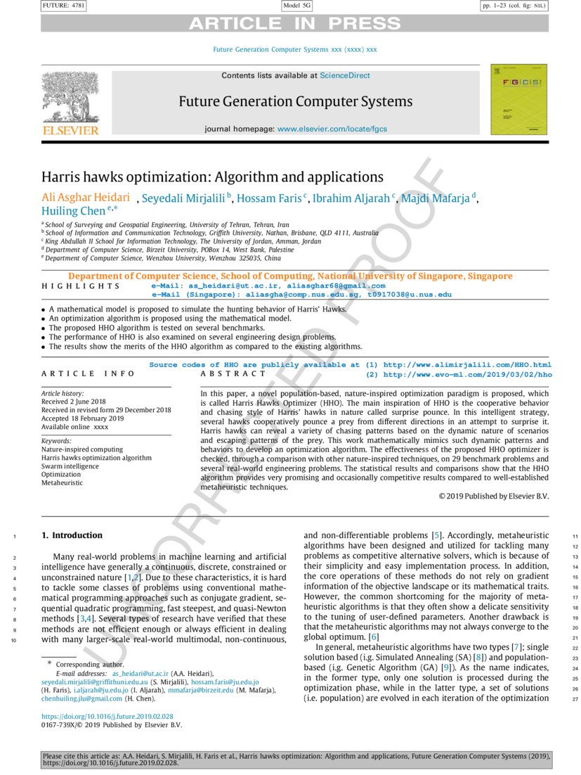 Harris Hawks Optimization: Algorithm and Applications | DeepAI