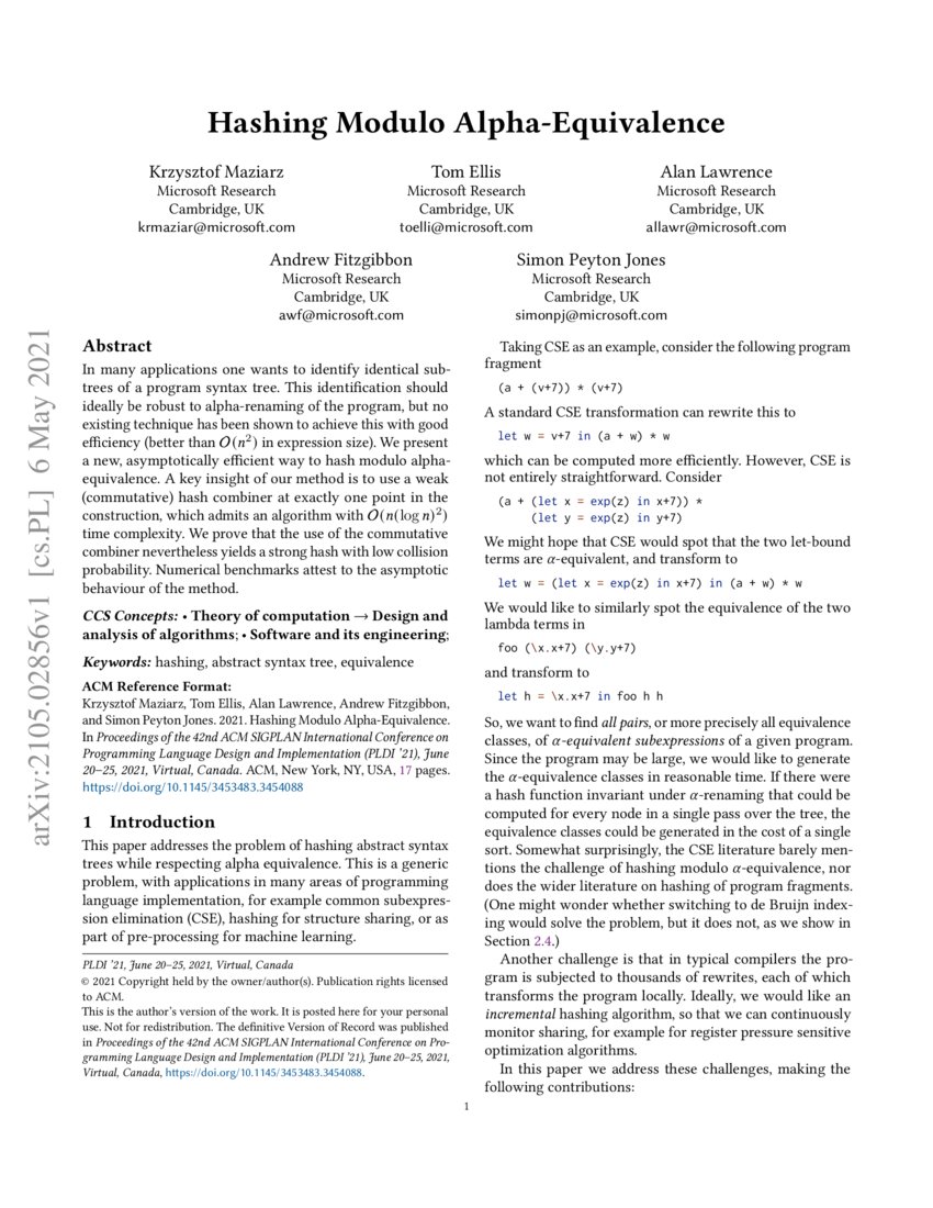 Hashing Modulo Alpha Equivalence Deepai 