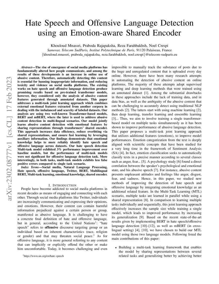 Hate Speech And Offensive Language Detection Using An Emotion Aware 4908