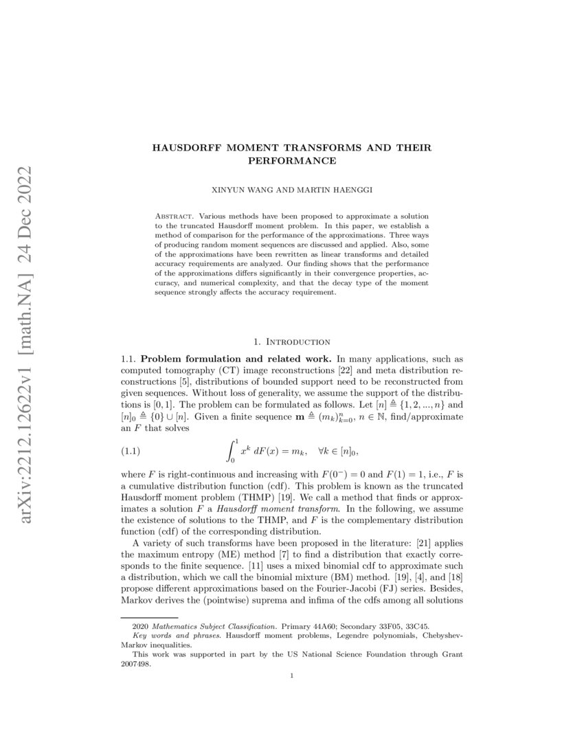 Hausdorff Moment Transforms and Their Performance | DeepAI