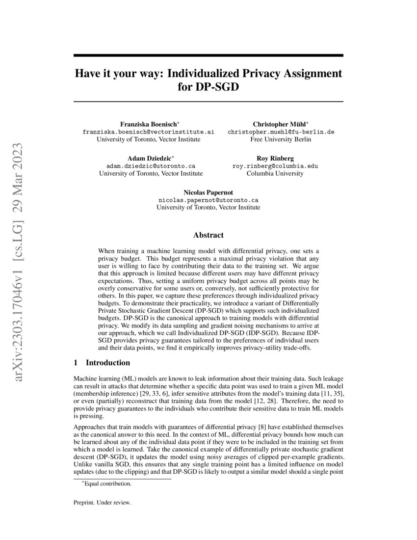 Have it your way: Individualized Privacy Assignment for DP-SGD | DeepAI