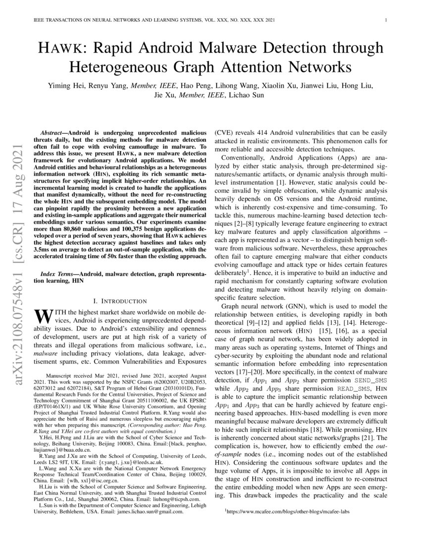 Hawk Rapid Android Malware Detection Through Heterogeneous Graph