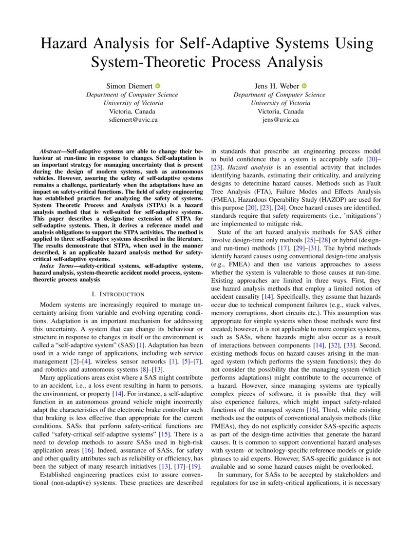 Hazard Analysis for Self-Adaptive Systems Using System-Theoretic Process Analysis | DeepAI