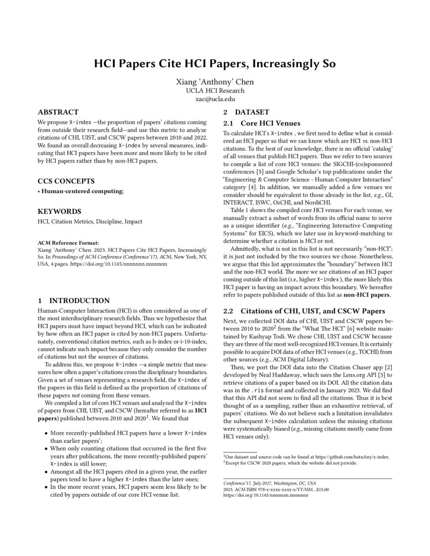 HCI Papers Cite HCI Papers, Increasingly So | DeepAI