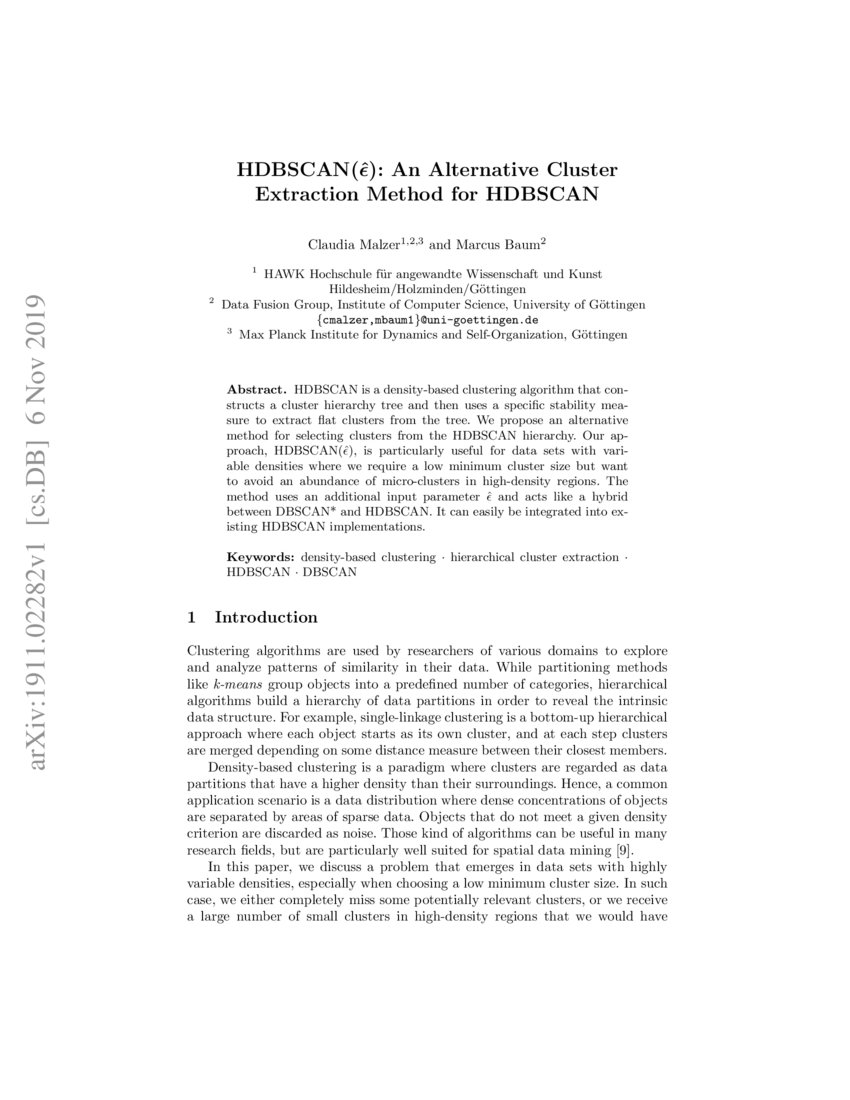 HDBSCAN(): An Alternative Cluster Extraction Method for HDBSCAN | DeepAI