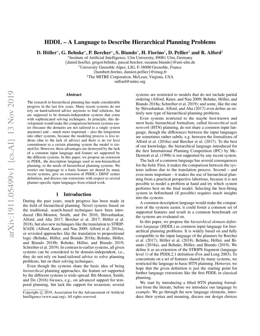 HDDL – A Language to Describe Hierarchical Planning Problems | DeepAI