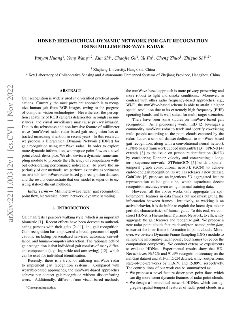 Hdnet Hierarchical Dynamic Network For Gait Recognition Using Millimeter Wave Radar Deepai
