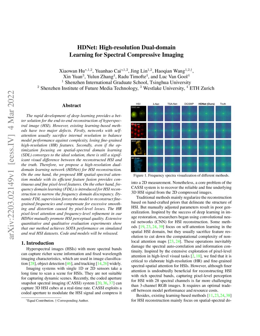 HDNet: High-resolution Dual-domain Learning for Spectral Compressive ...