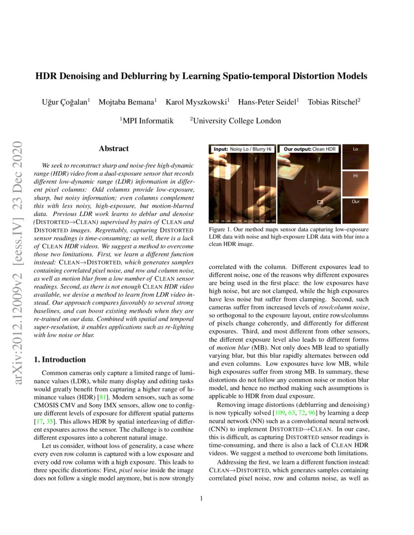 HDR Denoising and Deblurring by Learning Spatio-temporal Distortion ...