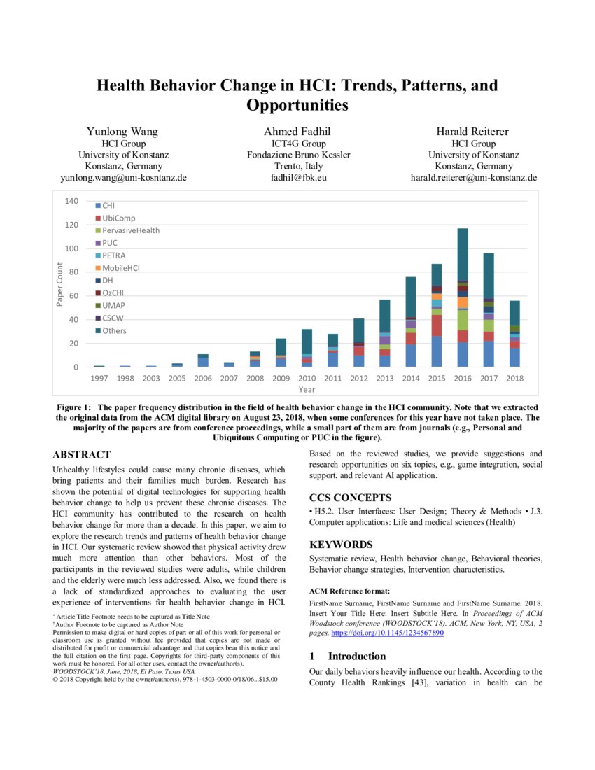 Health Behavior Change in HCI: Trends, Patterns, and Opportunities | DeepAI