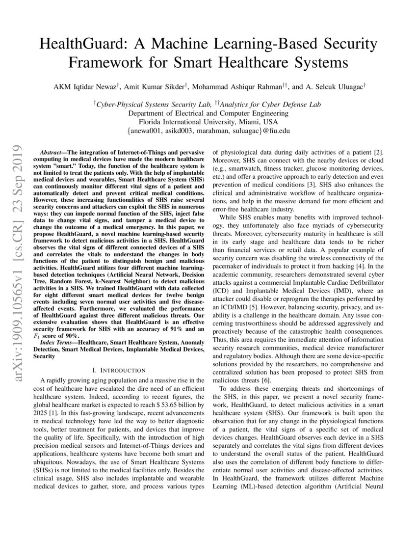 HealthGuard: A Machine Learning-Based Security Framework for Smart ...