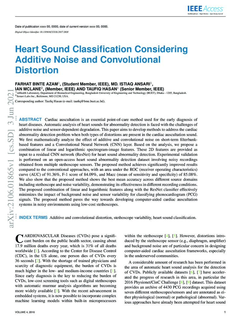 Heart Sound Classification Considering Additive Noise and Convolutional ...