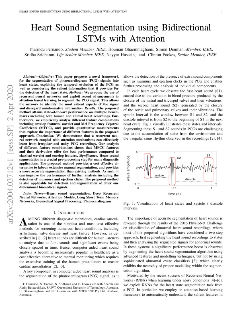 Heart Sound Segmentation Using Bidirectional Lstms With Attention Deepai 3479