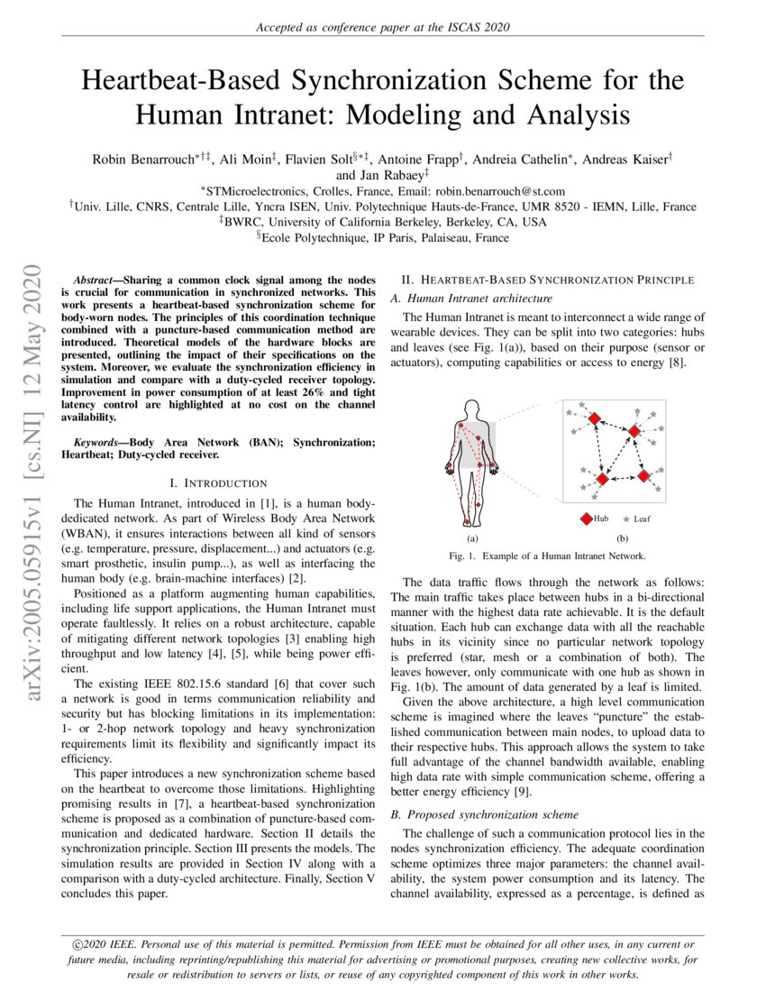 Heartbeat-Based Synchronization Scheme for the Human Intranet: Modeling ...