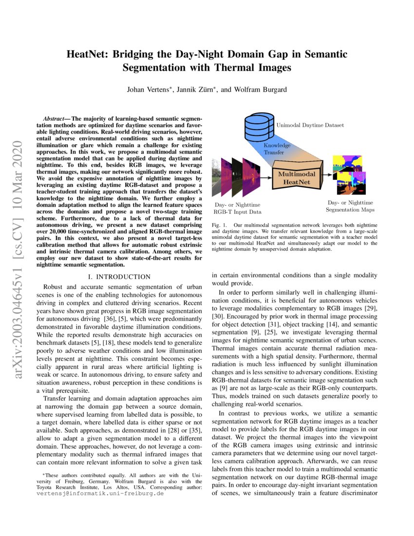Heatnet Bridging The Day Night Domain Gap In Semantic Segmentation With Thermal Images Deepai