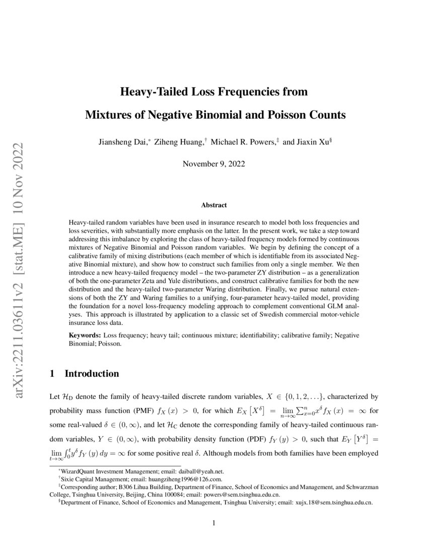 Heavy-Tailed Loss Frequencies from Mixtures of Negative Binomial and Poisson Counts | DeepAI