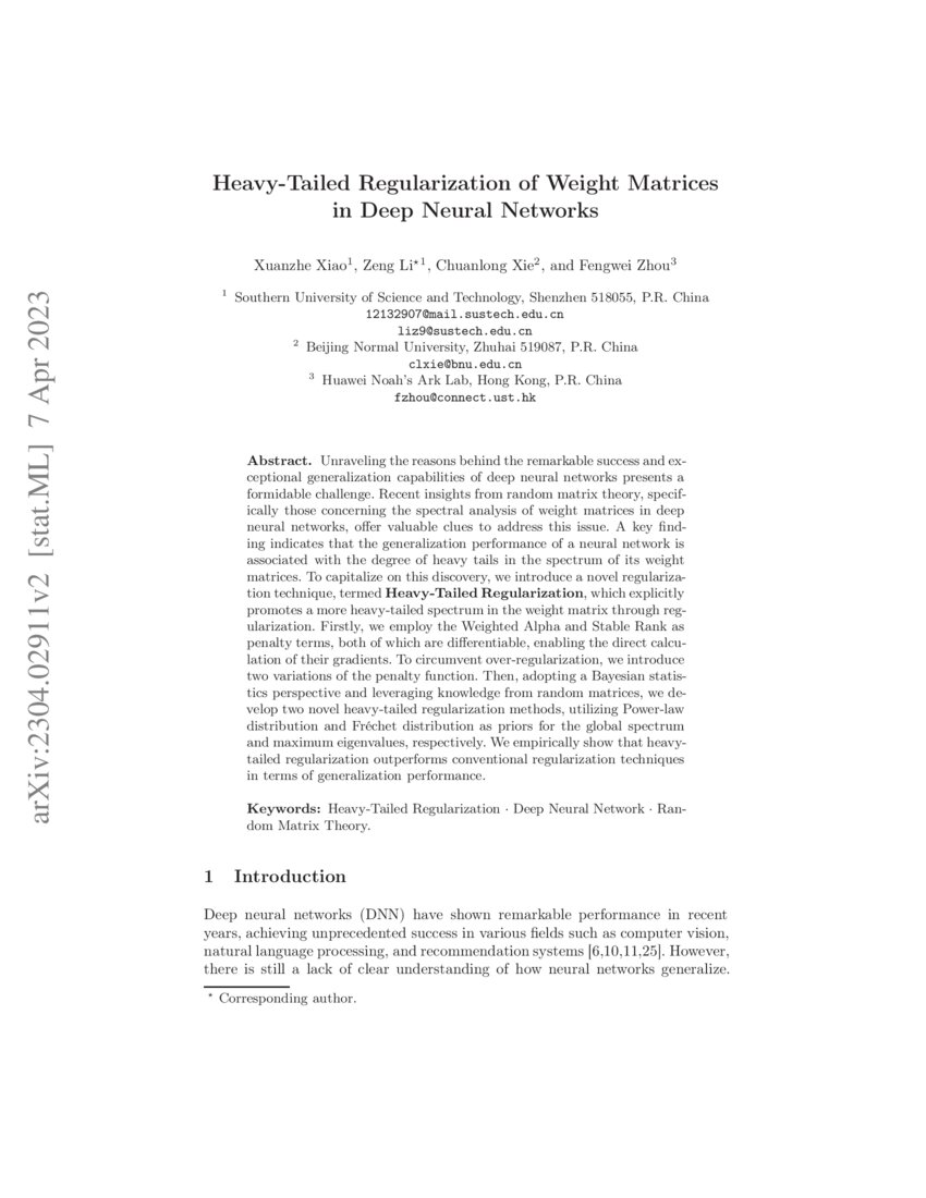 Heavy-Tailed Regularization of Weight Matrices in Deep Neural Networks | DeepAI