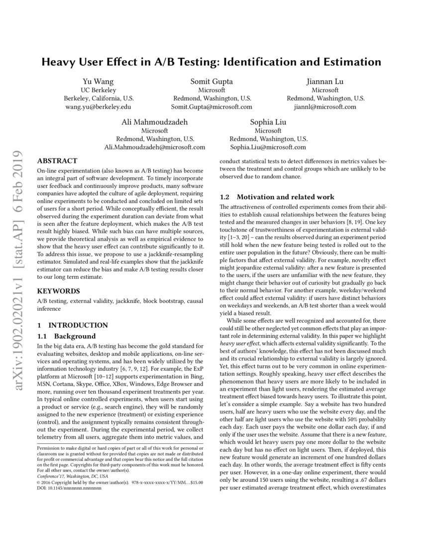 Heavy User Effect in A/B Testing: Identification and Estimation | DeepAI