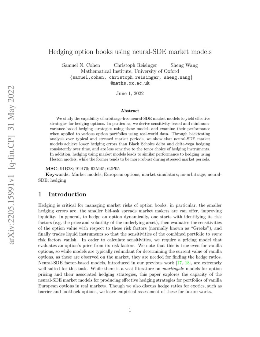 Hedging option books using neural-SDE market models | DeepAI