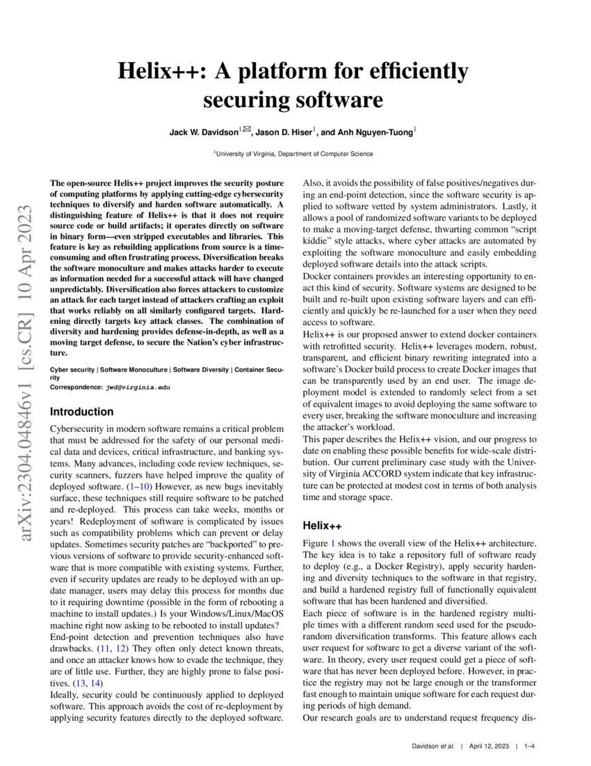 Helix++: A platform for efficiently securing software | DeepAI