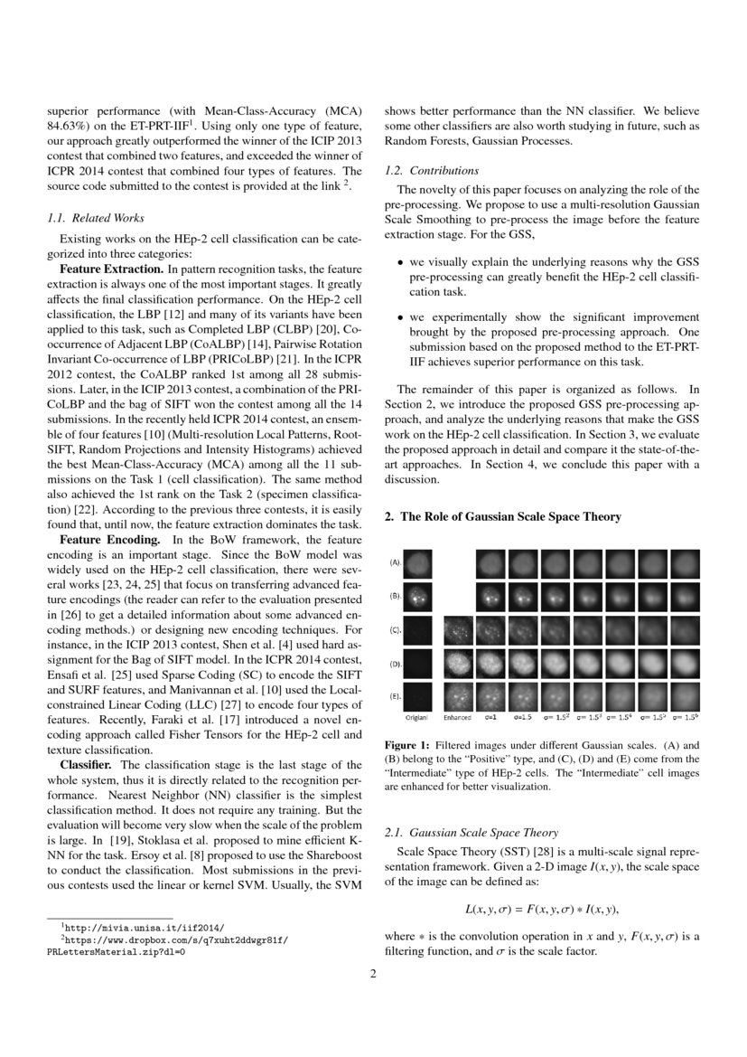 HEp-2 Cell Classification: The Role of Gaussian Scale Space Theory as A ...