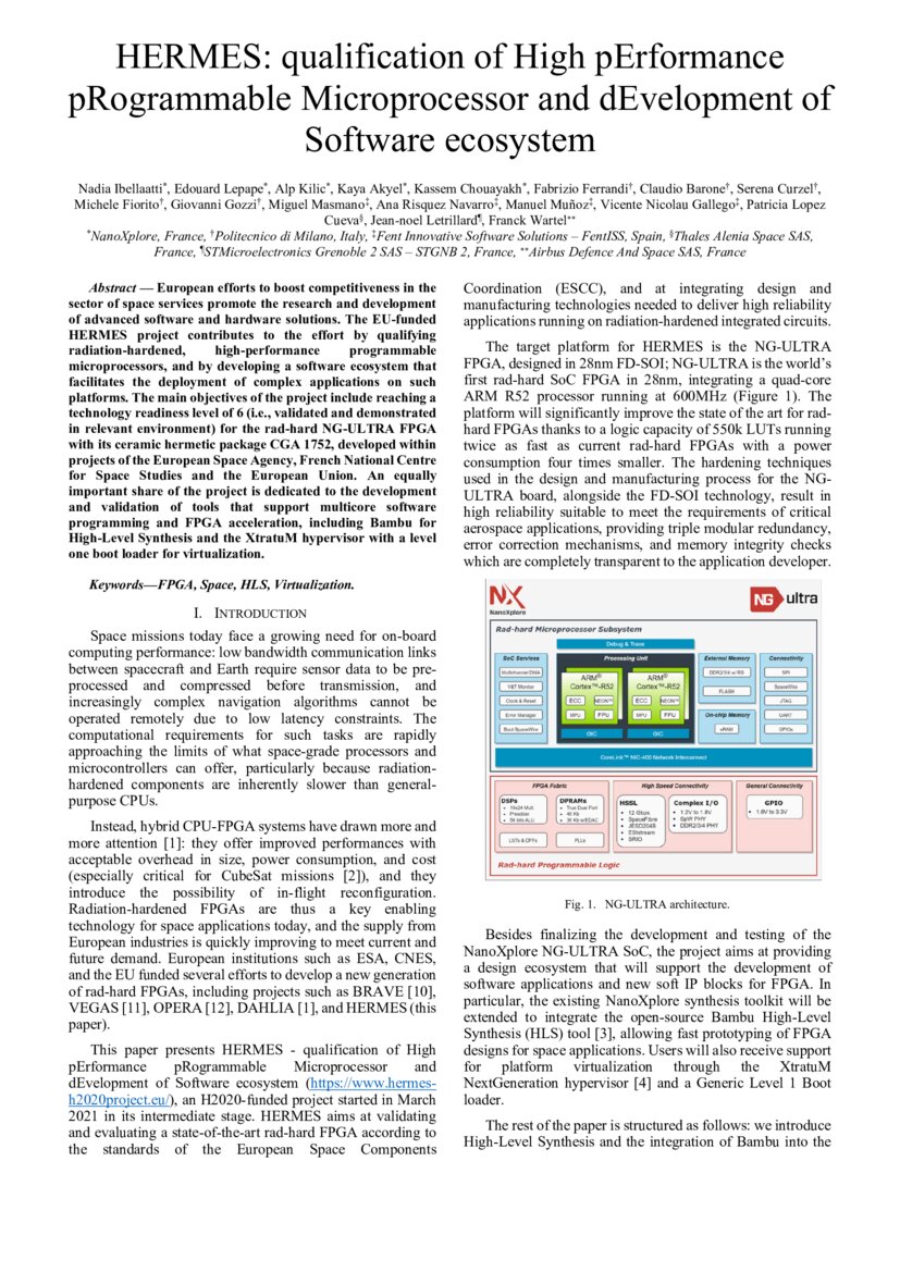 HERMES: qualification of High pErformance pRogrammable Microprocessor and dEvelopment of ...