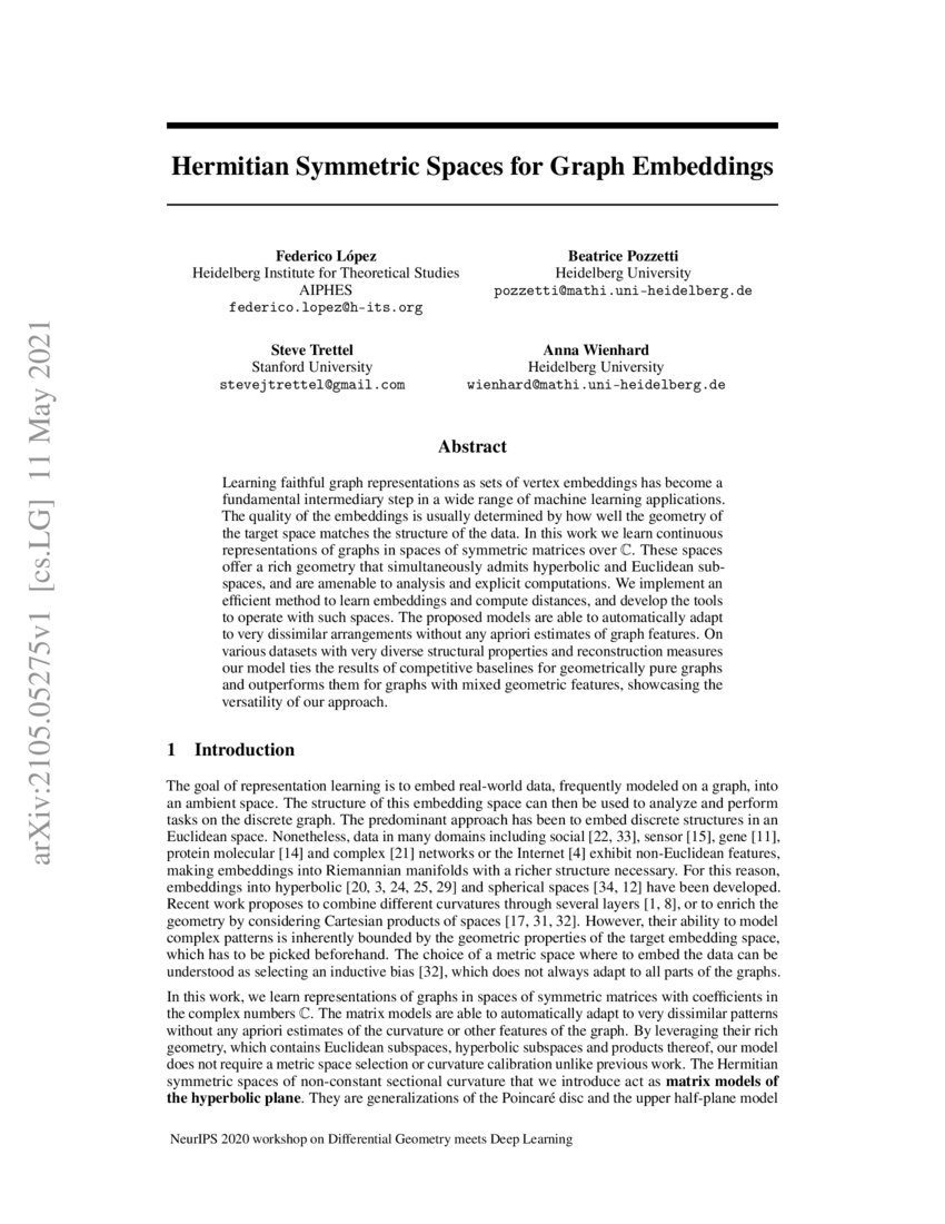 Hermitian Symmetric Spaces for Graph Embeddings | DeepAI