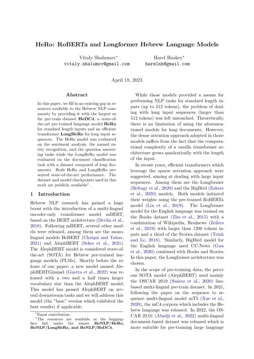 HeRo: RoBERTa and Longformer Hebrew Language Models | DeepAI