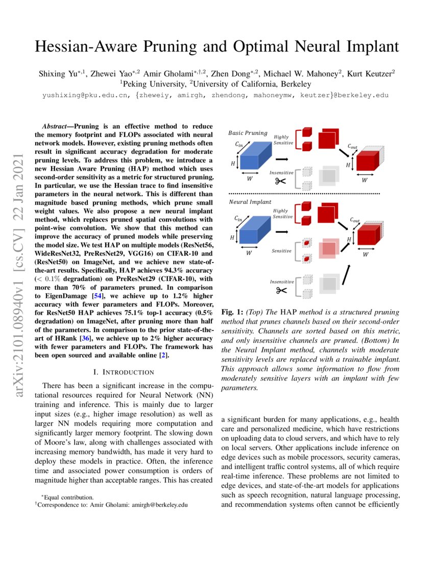 Hessian-Aware Pruning and Optimal Neural Implant | DeepAI