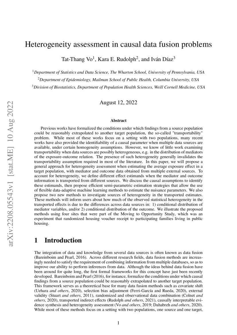 Heterogeneity assessment in causal data fusion problems | DeepAI