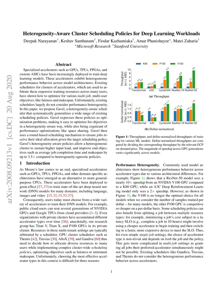 Heterogeneity Aware Cluster Scheduling Policies For Deep Learning Workloads Deepai