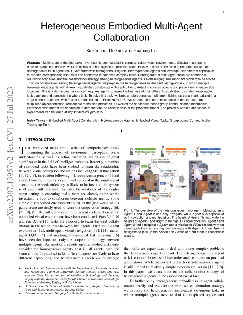Heterogeneous Embodied Multi-Agent Collaboration | DeepAI