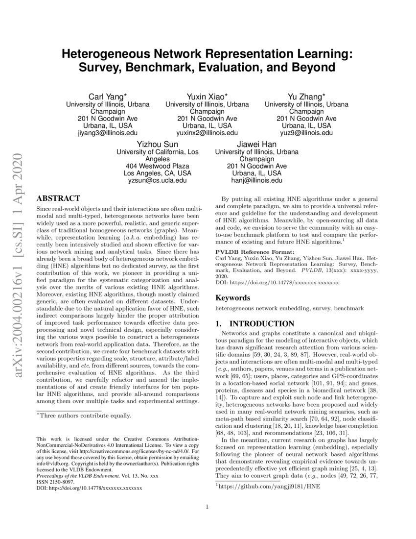 Heterogeneous Network Representation Learning: Survey, Benchmark ... Heterogeneous Network Representation Learning: Survey, Benchmark ...