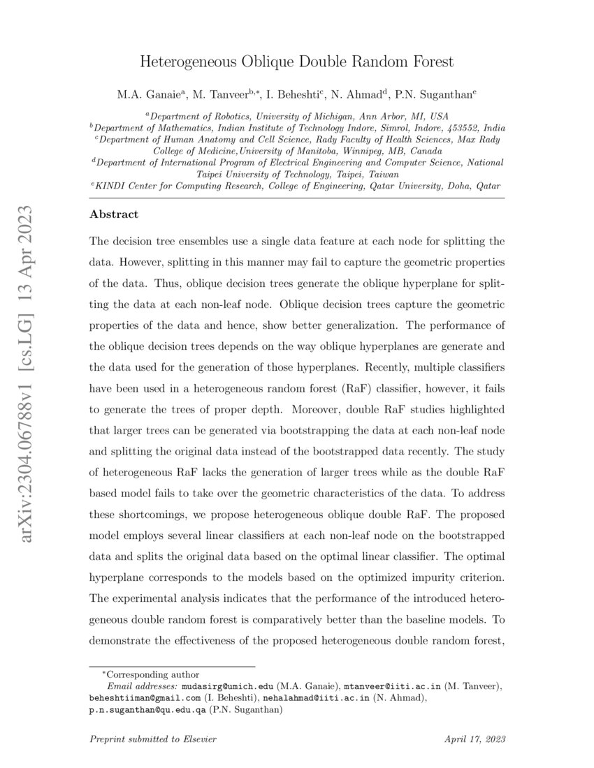 Heterogeneous Oblique Double Random Forest | DeepAI